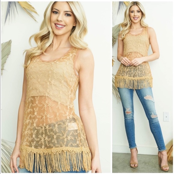 Ryu | Tops | Ryu Embroidered Lace Sheer Tank With Crochet And Long ...